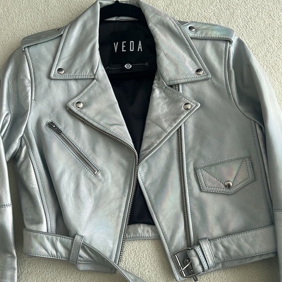 Veda | Jackets & Coats | Veda Vegan Leather Metallic Iridescent Jacket ...